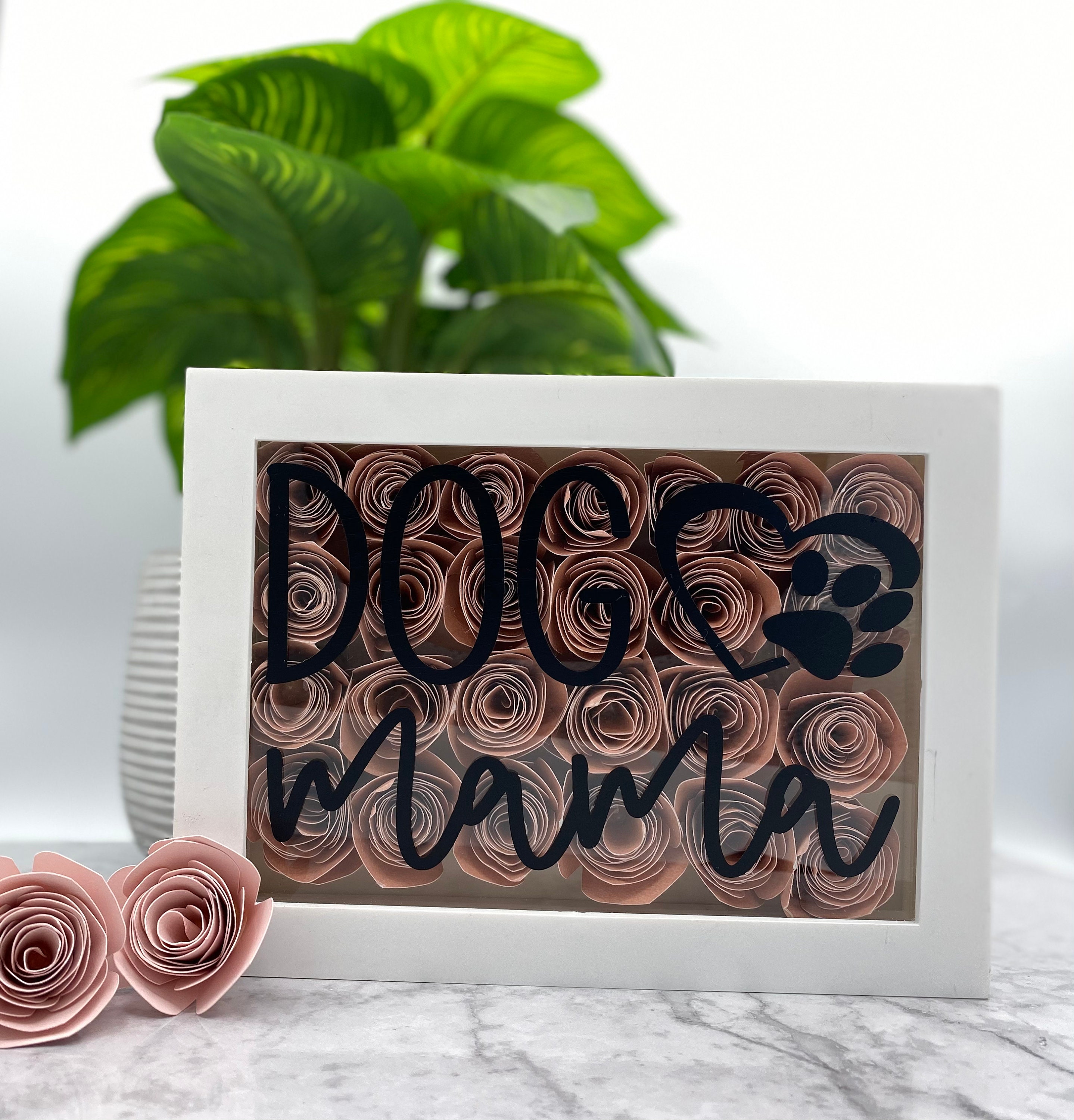 DOG MAMA Paper Flower Shadow Box, Dog Lover Gift, Dog Mom Gift, Dog ...