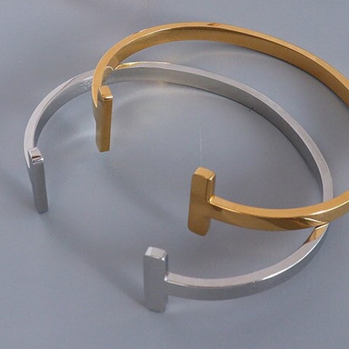 Minimalist Brass Gold T Bar Cuff Bracelet Gold Stacking - Etsy