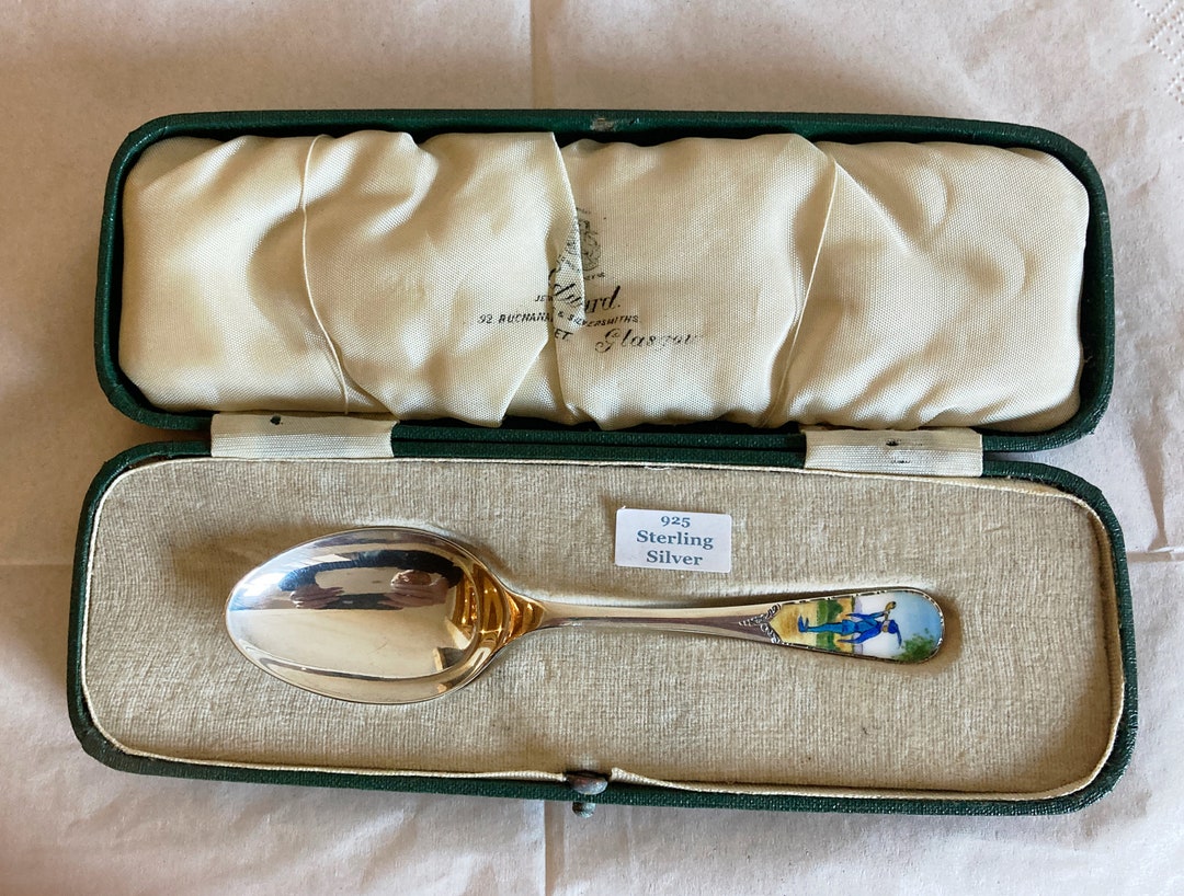 Vintage Sterling Silver Hallmark and Enamelled Christening Spoon - Etsy
