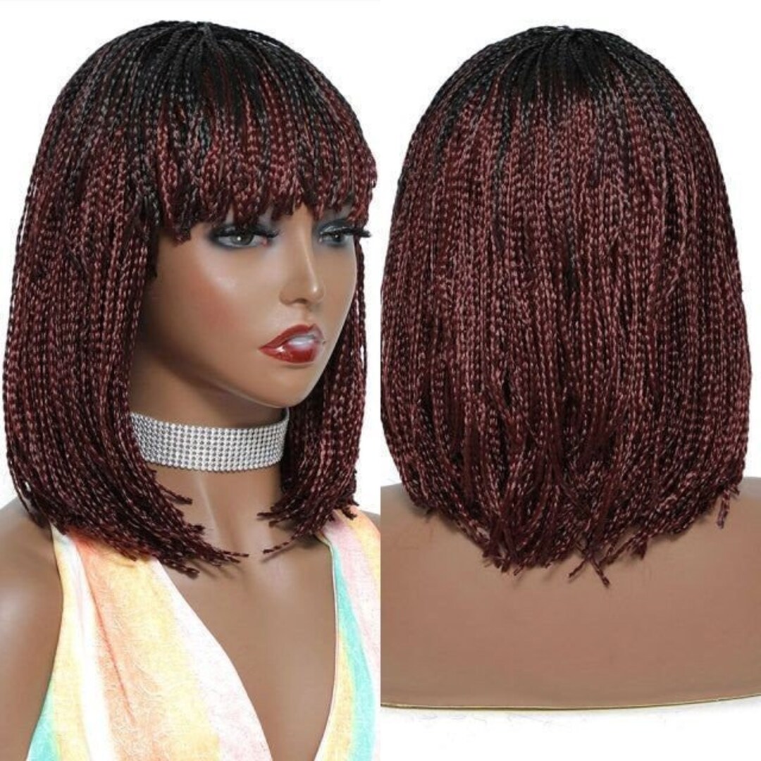 Short Box Braids,african Braided Wig, Braided Wig,bob Fringe Braided ...