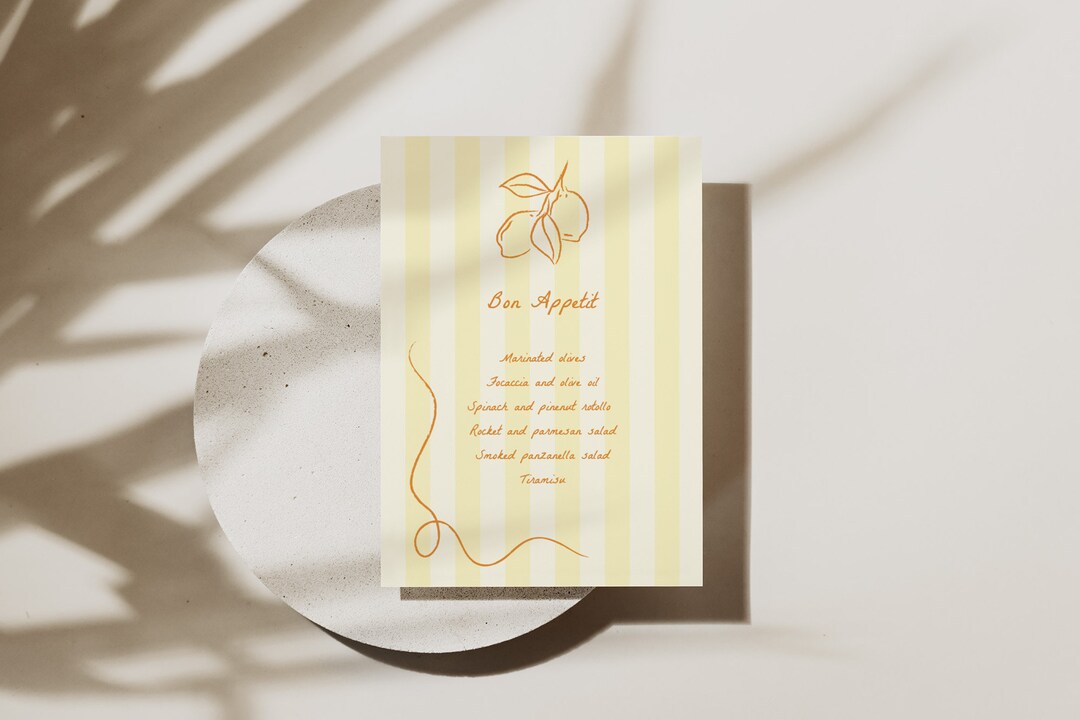 Vintage Striped Lemon Menu, Customisable, Printable Menu Menu Template ...