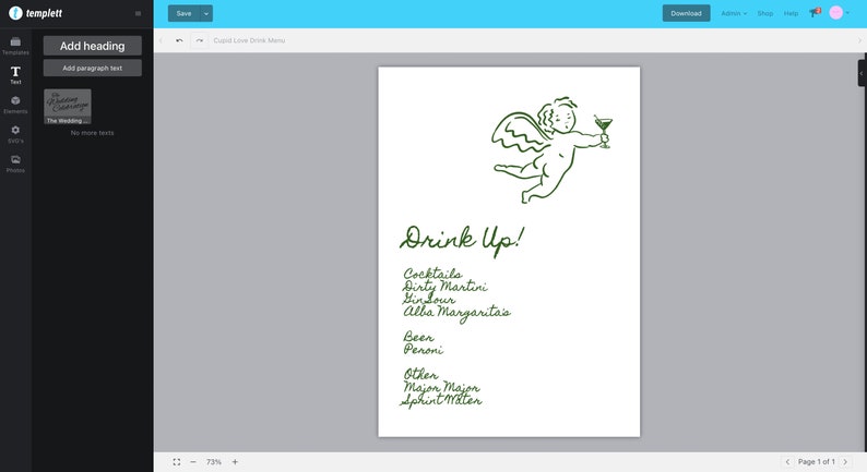 Editable Cupid Bar Menu Template: Wedding, Birthday (digital Download ...