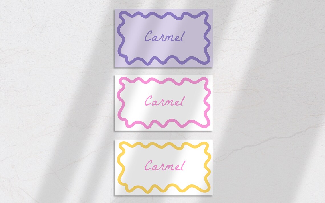 Squiggly Editable, Customisable, Printable Name Cards Wedding and Event ...