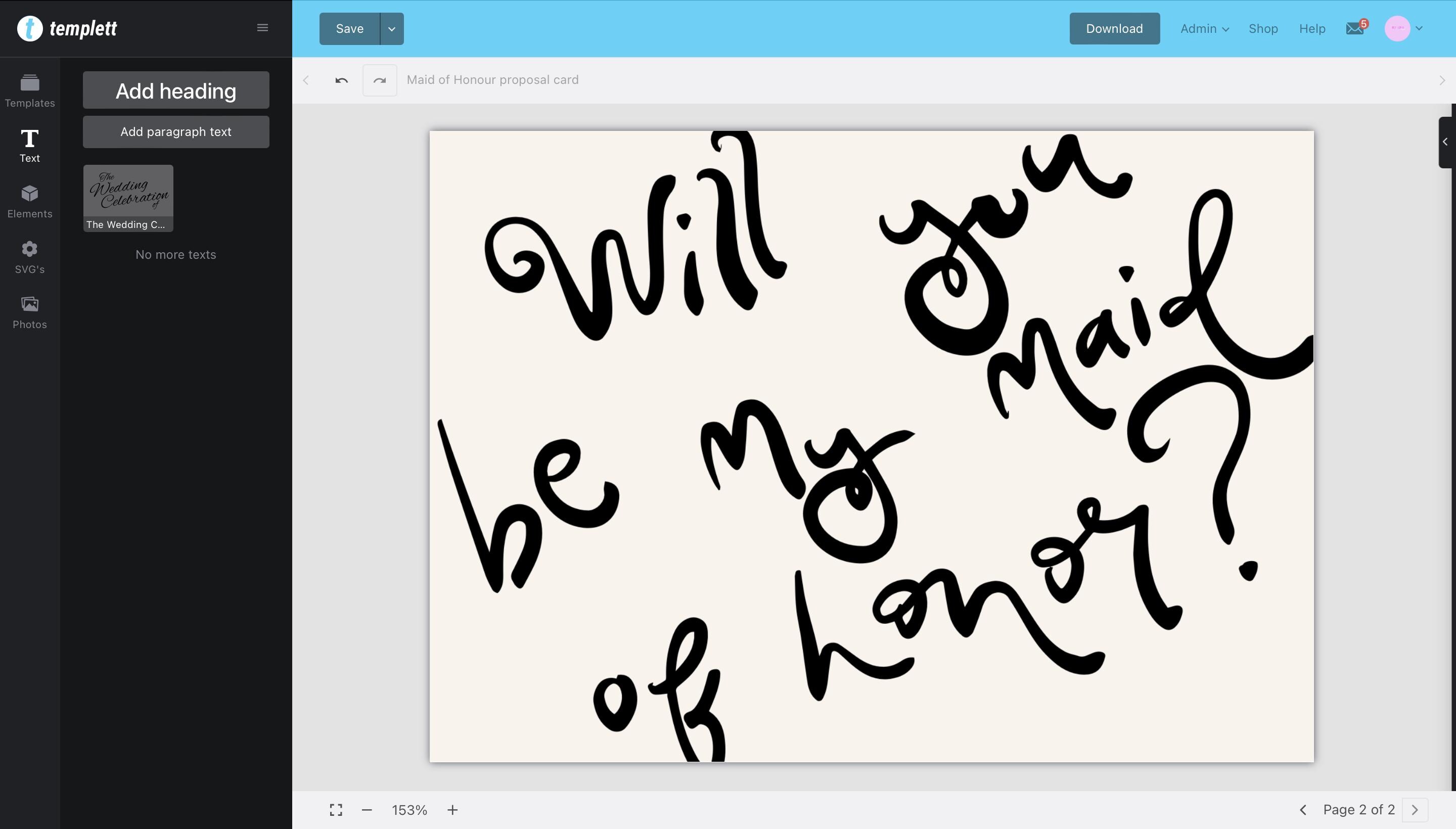 Cursive, Handwritten Maid of Honor Proposal Card - Editable Colours ...