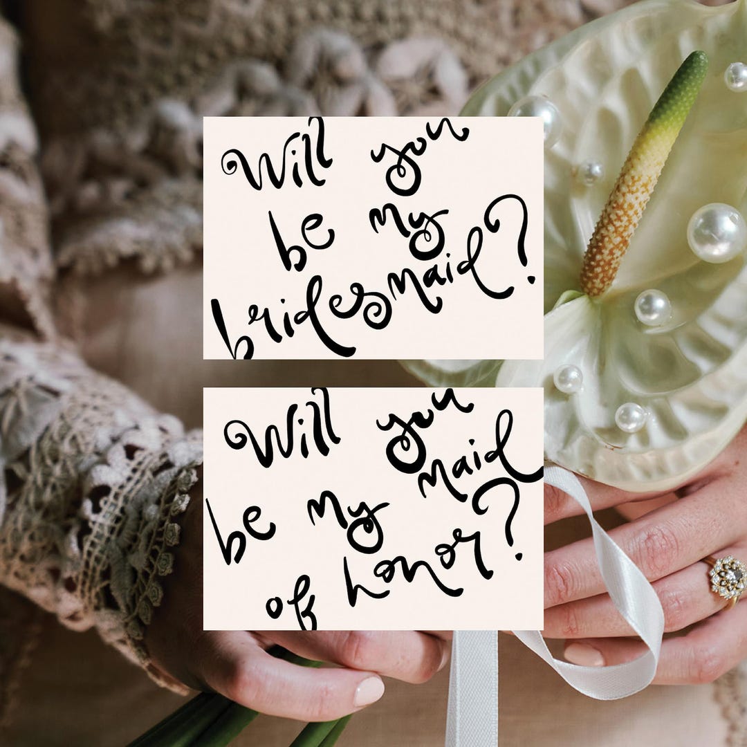 COMBO Cursive, Handwritten Bridesmaid & Maid of Honor Proposal Card ...