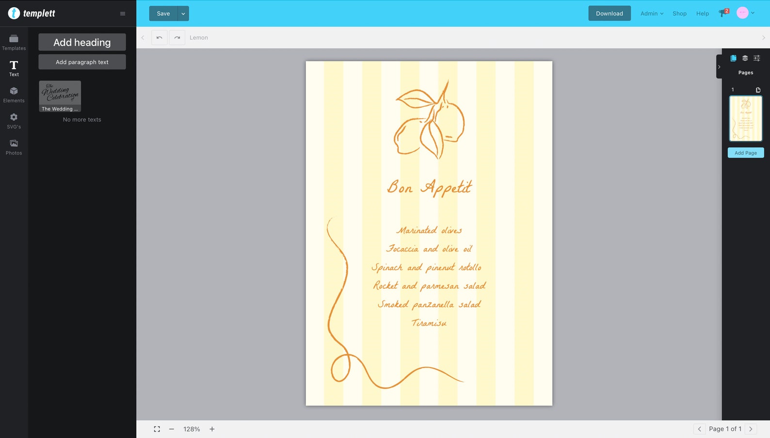 Vintage Striped Lemon Menu, Customisable, Printable Menu Menu Template ...