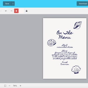 Hand-drawn Seashell Menu, Editable, Printable Menu - Wedding Menu ...