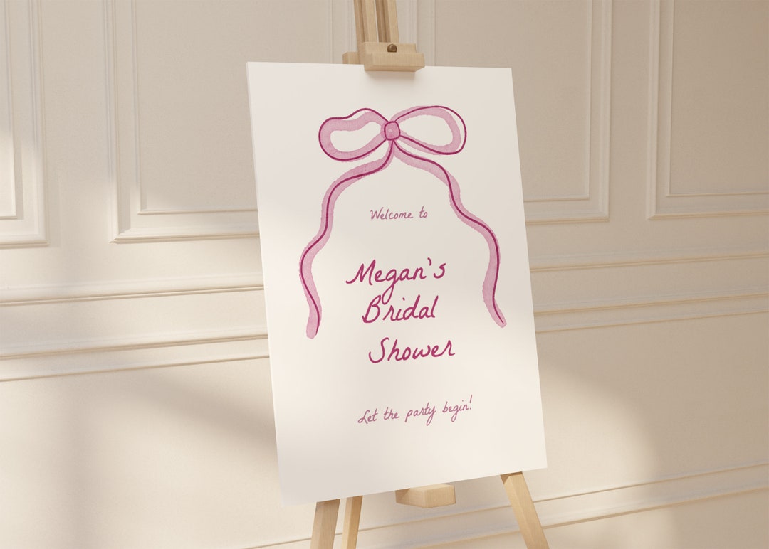 Pink Bow Watercolour Welcome Sign, Editable, Customisable, Printable ...