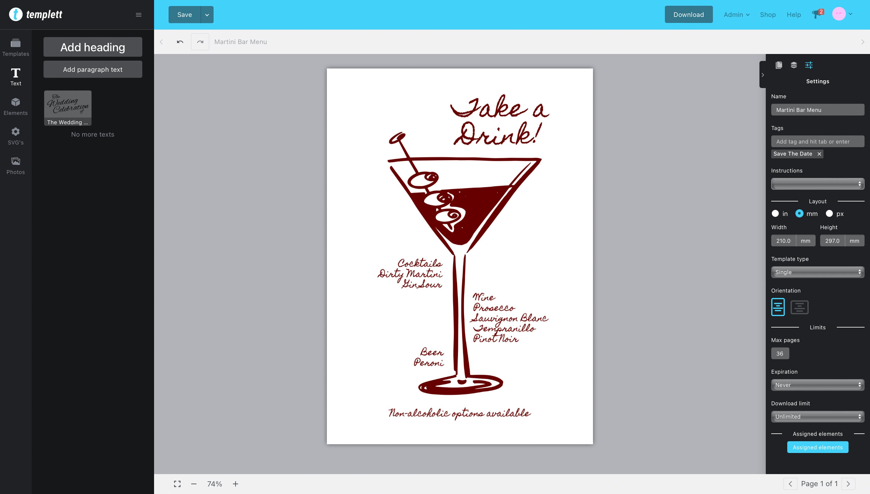 Dirty Martini Bar Menu, Drinks Menu or Cocktail Menu | for Birthdays ...