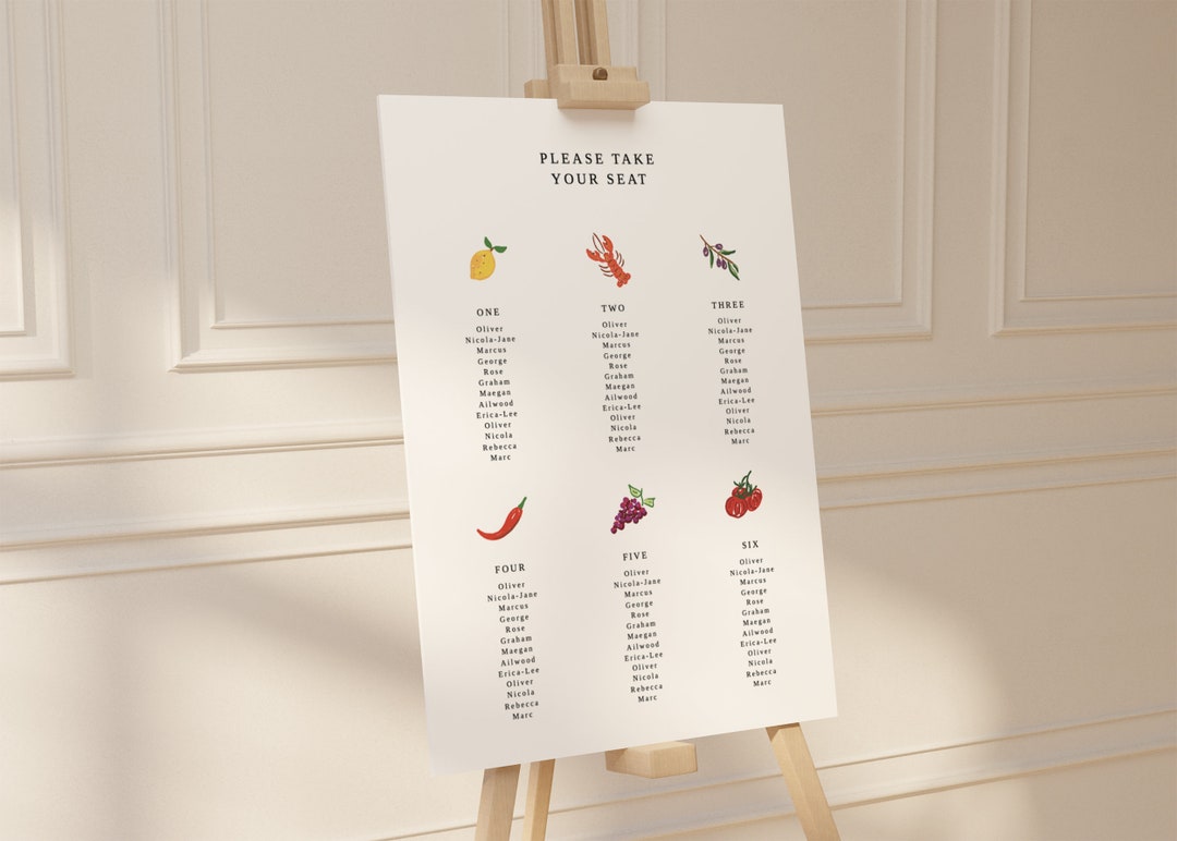 Italian Illustration Seating Chart Sign, Editable, Customisable ...