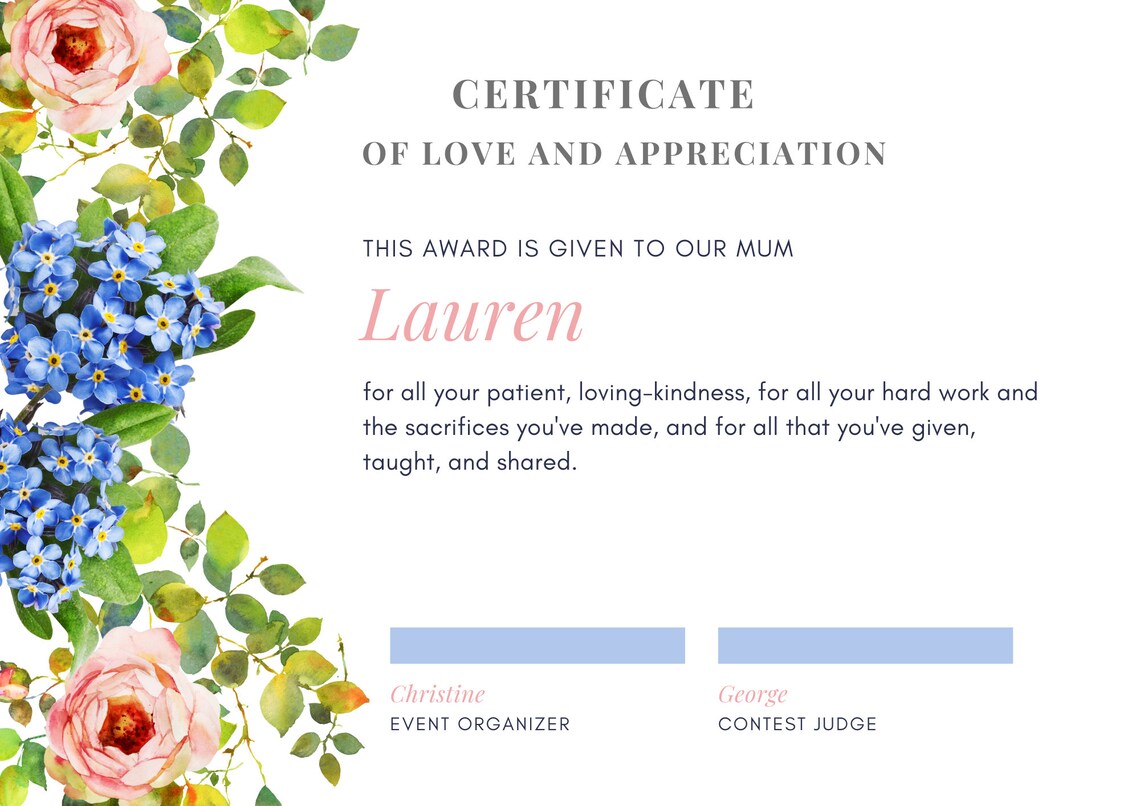 Certificado personalizado del Día de la Madre para mamá para | Etsy