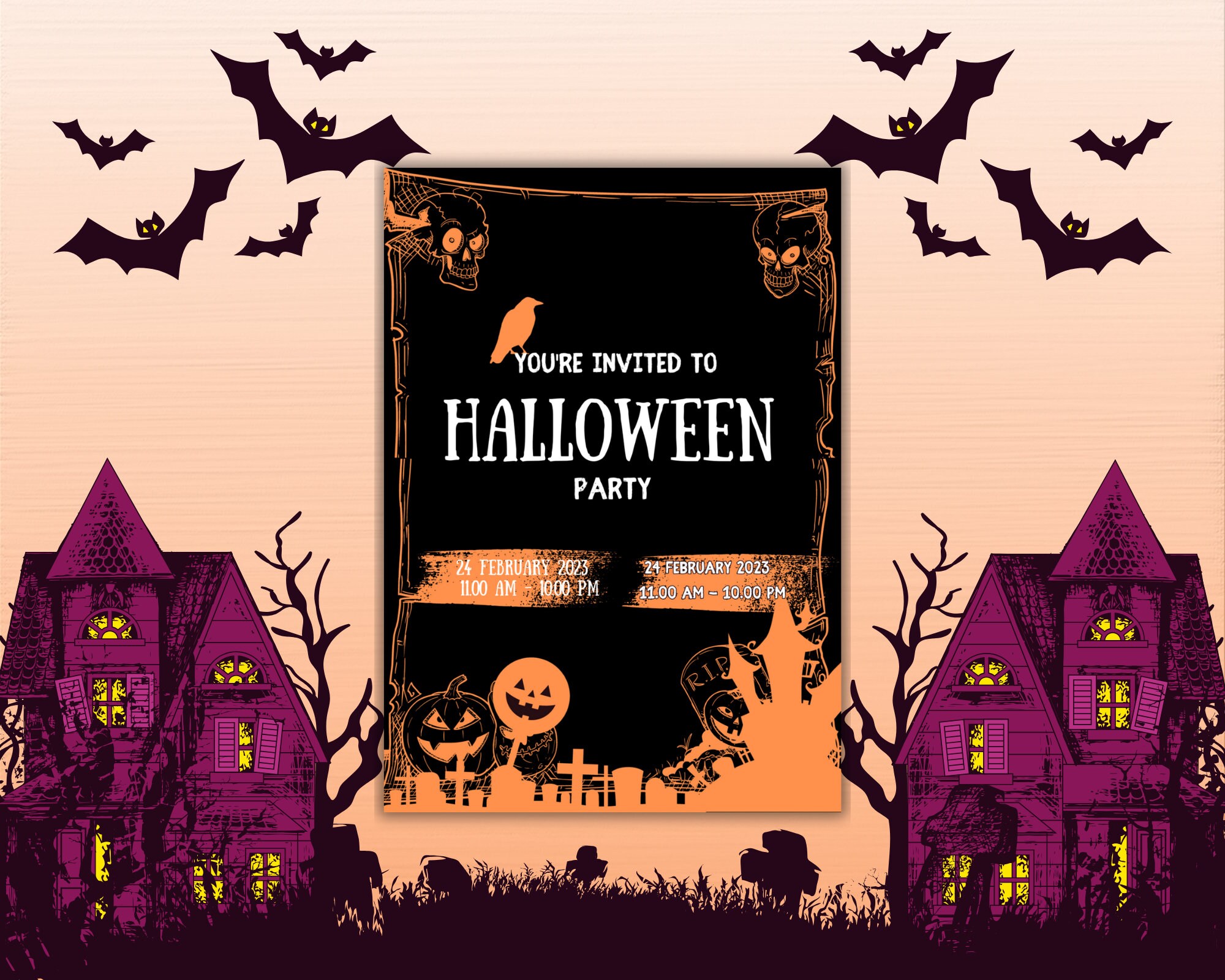 Printable Halloween Party Invitation Editable Card Template - Etsy