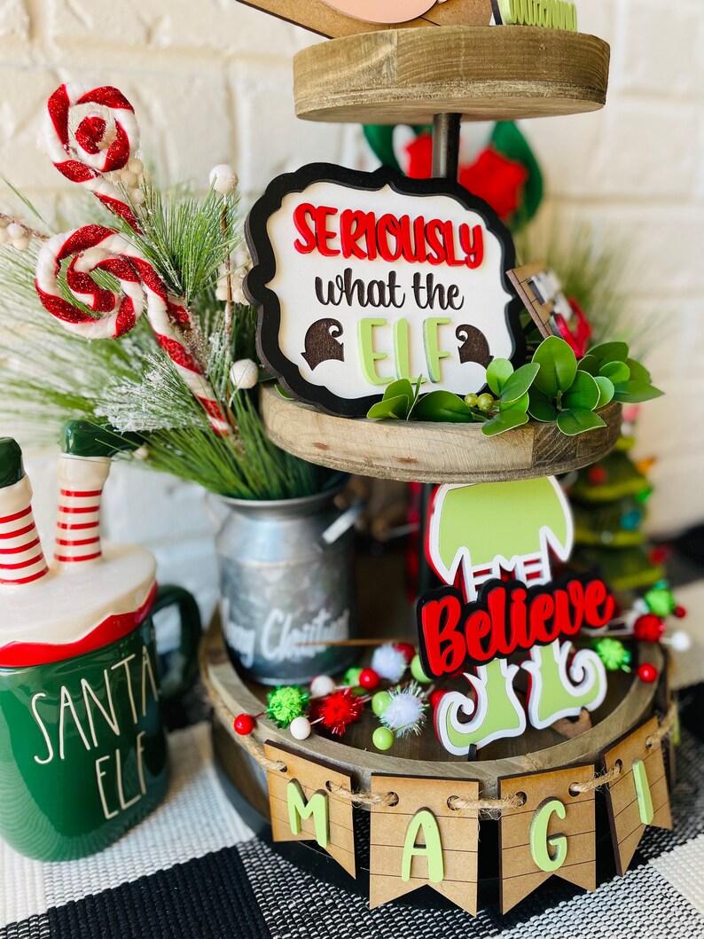 Elf Tiered Tray Elf Decorative Tray Elf Signs Tiered Tray - Etsy