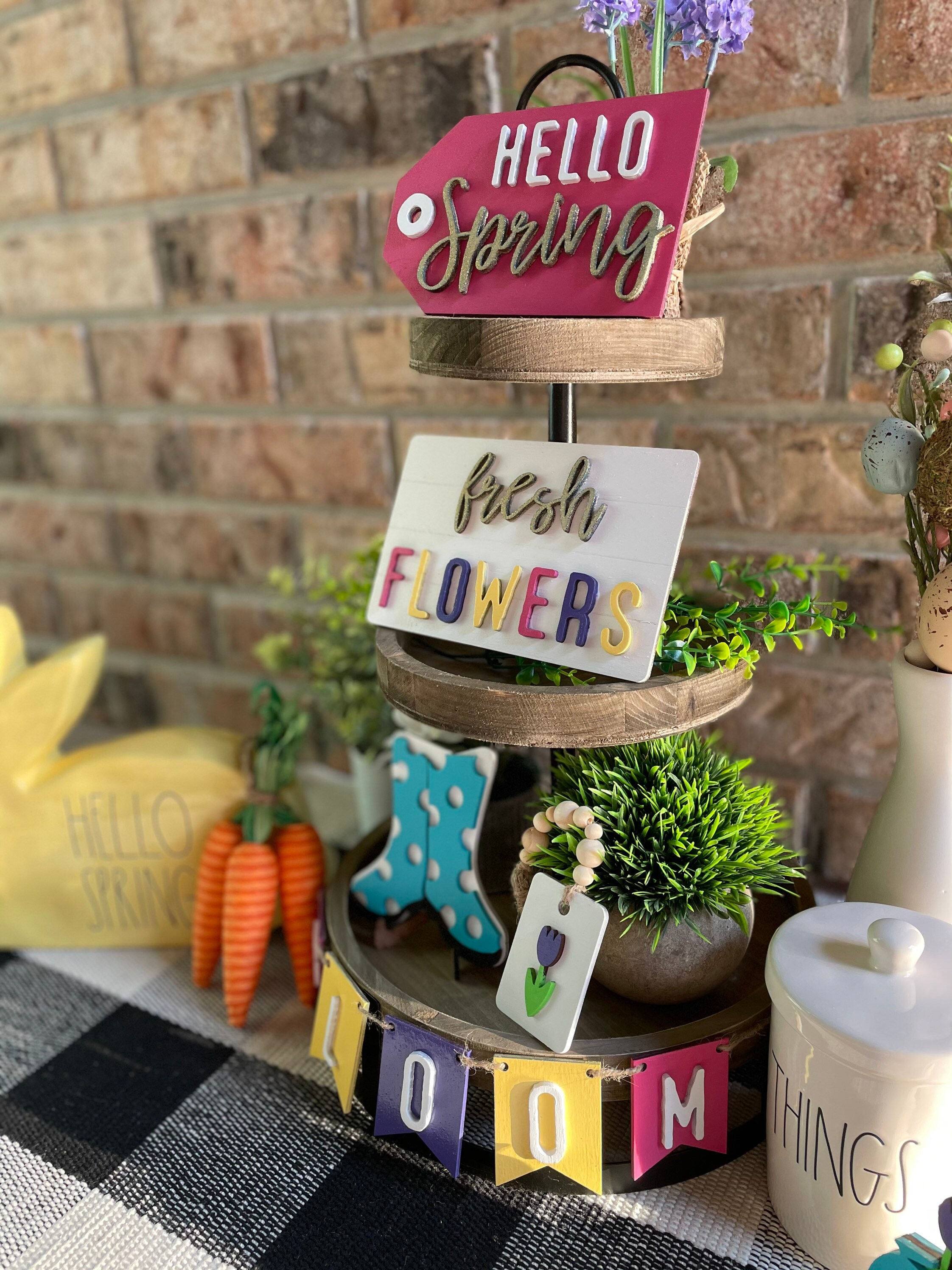 Cute Spring Tier Tray Spring Decorative Tray Flower Tier | Etsy