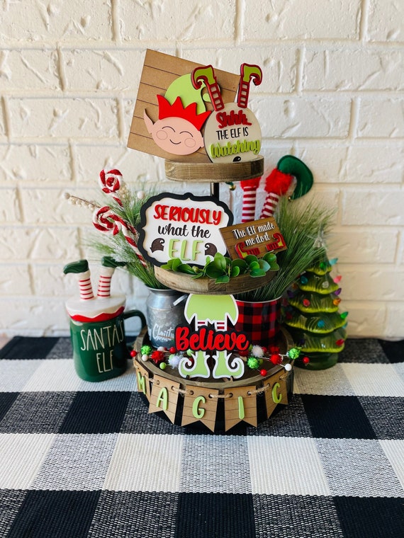 Elf Tiered Tray Elf Decorative Tray Elf Signs Tiered Tray - Etsy