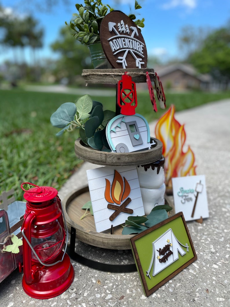 Hand Painted Camping Tiered Tray Decor, 6-piece Set - Etsy