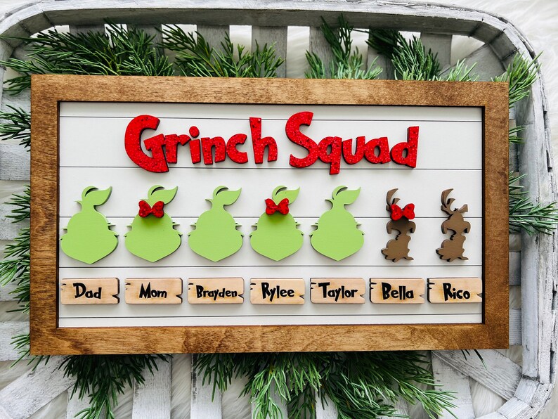 Grinch Squad Family Sign, Grinchmas Decor, Grinch Themed Tiered Tray ...