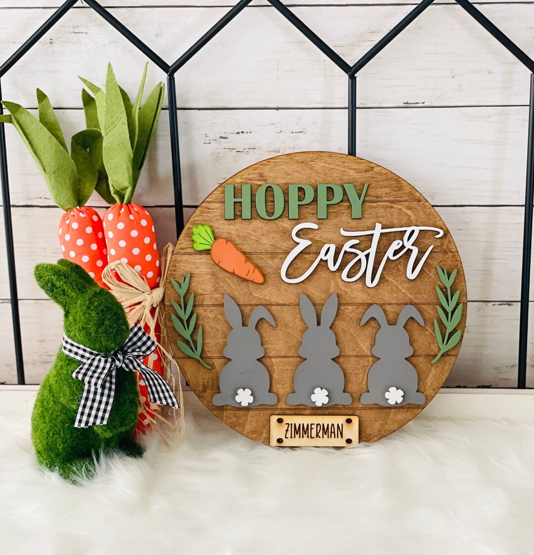 Hoppy Easter Round, Spring Paint Kit, Spring Signs, Easter Door Hanger ...