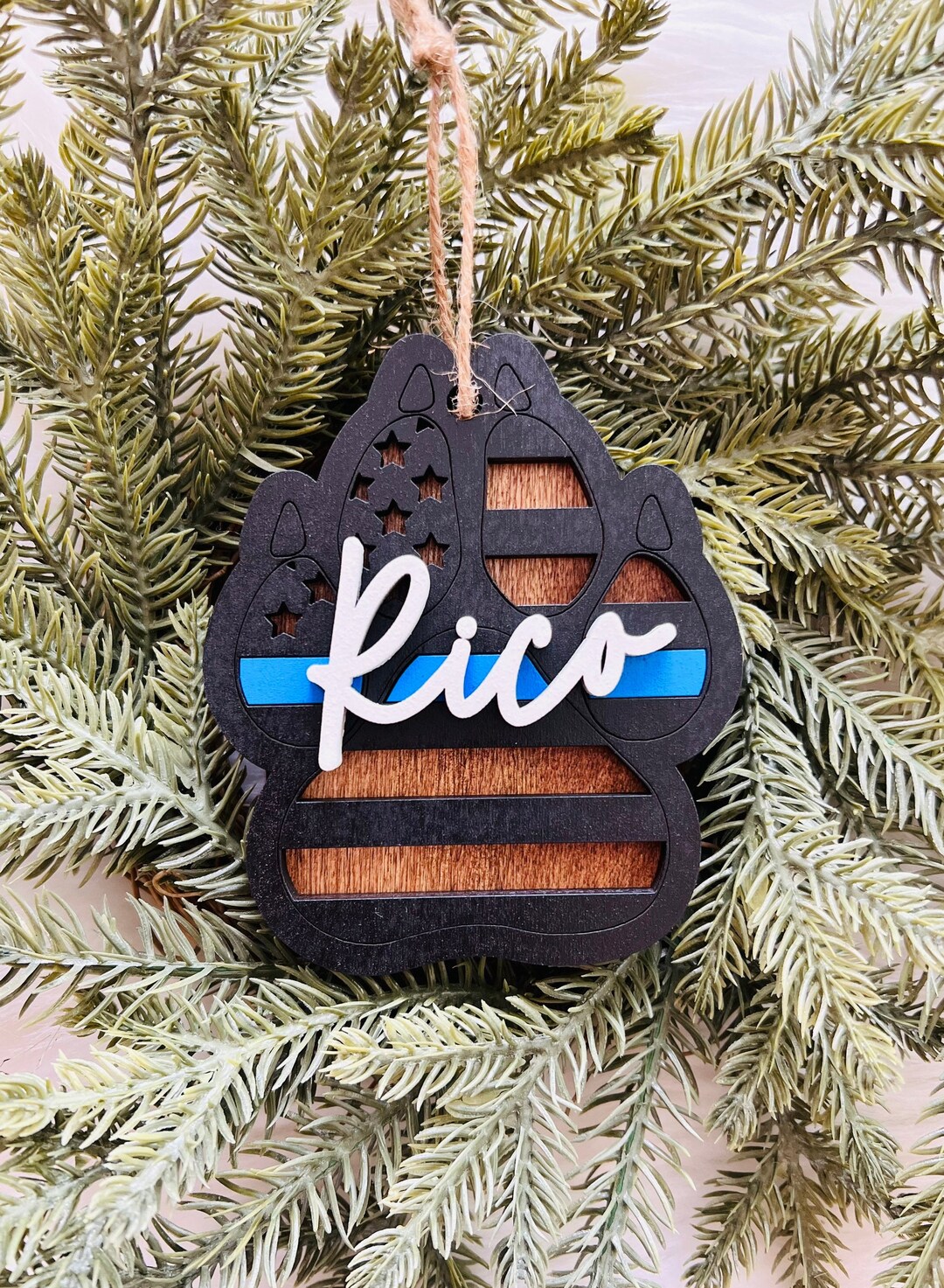 Police K9 Paw Print Ornament, Thin Blue Line K9 Ornament, Law ...