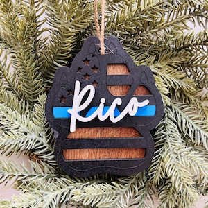 Police K9 Paw Print Ornament, Thin Blue Line K9 Ornament, Law ...