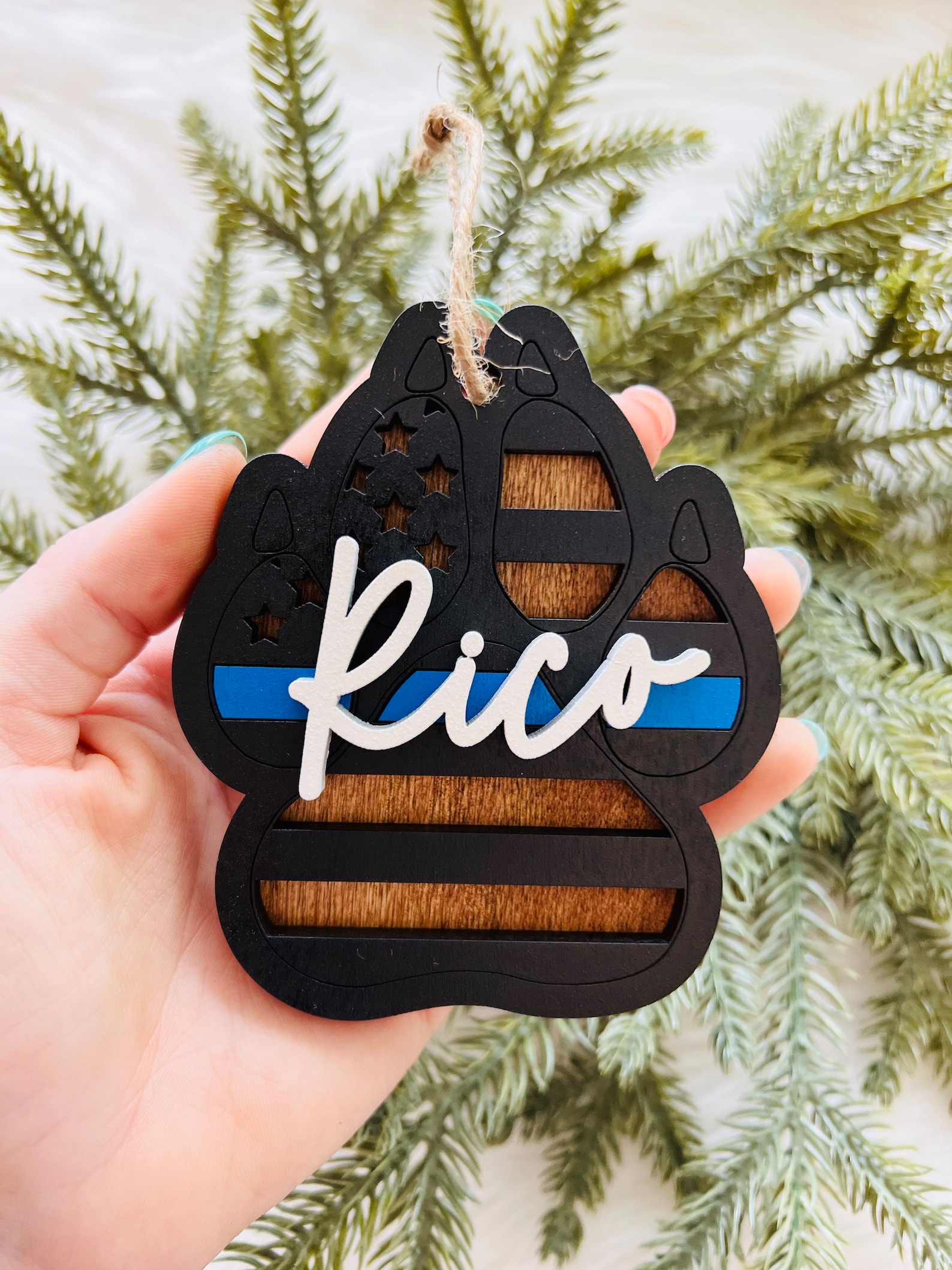 Police K9 Paw Print Ornament, Thin Blue Line K9 Ornament, Law ...