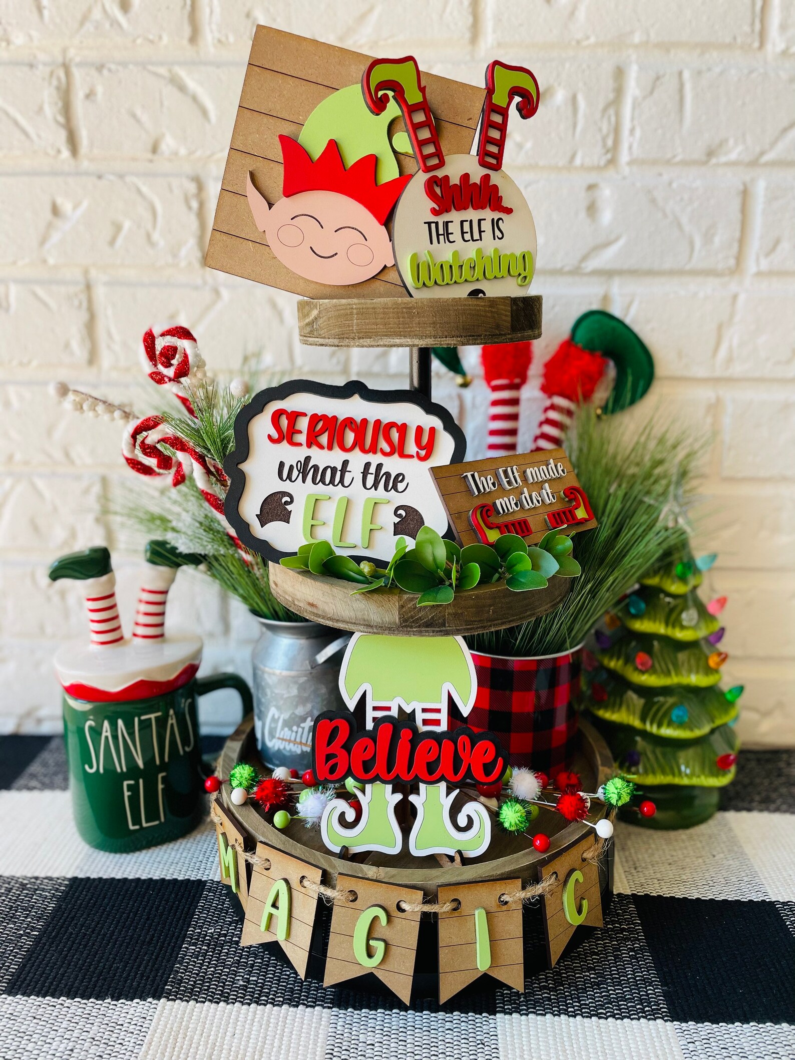 Elf Tiered Tray Elf Decorative Tray Elf Signs Tiered Tray - Etsy