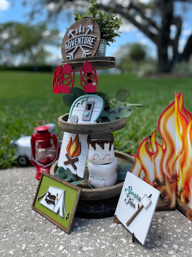 Hand Painted Camping Tiered Tray Decor, 6-piece Set - Etsy