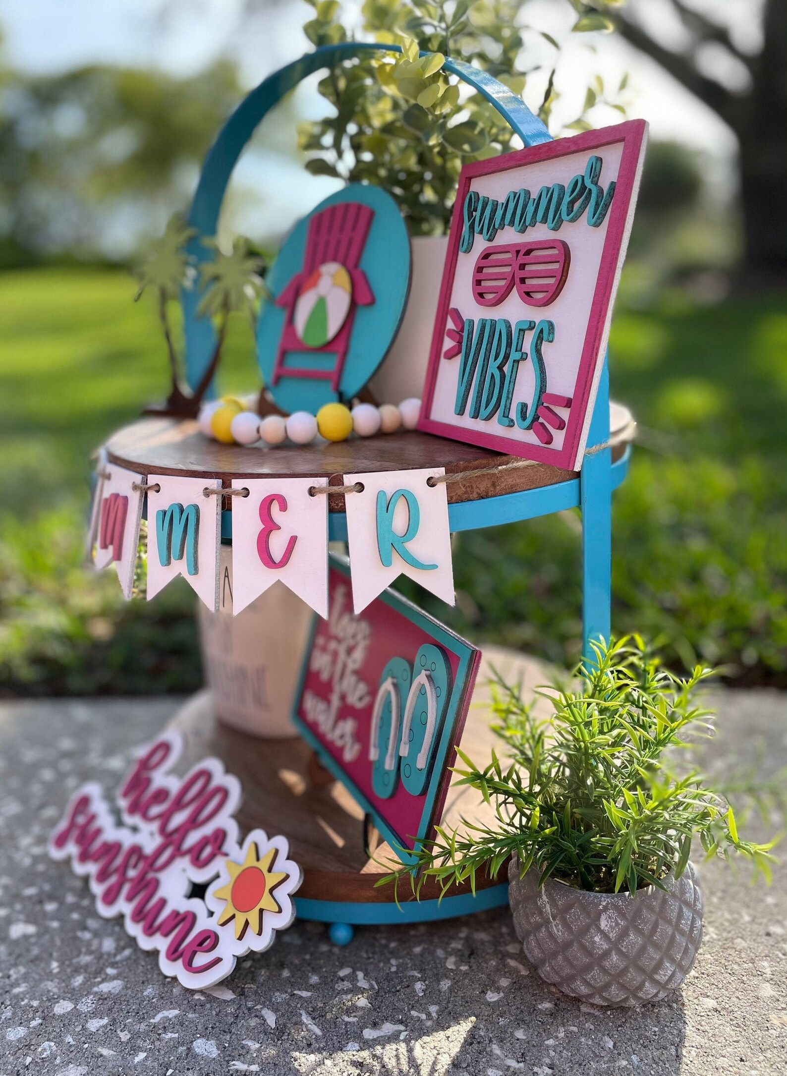 Summer Beach Vibes Tier Tray Set Beach Waves Decor Summer | Etsy