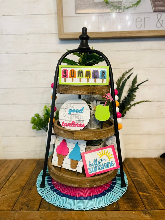 Summer Tier Tray Set Summer Decorative Tray Summer Tiered - Etsy