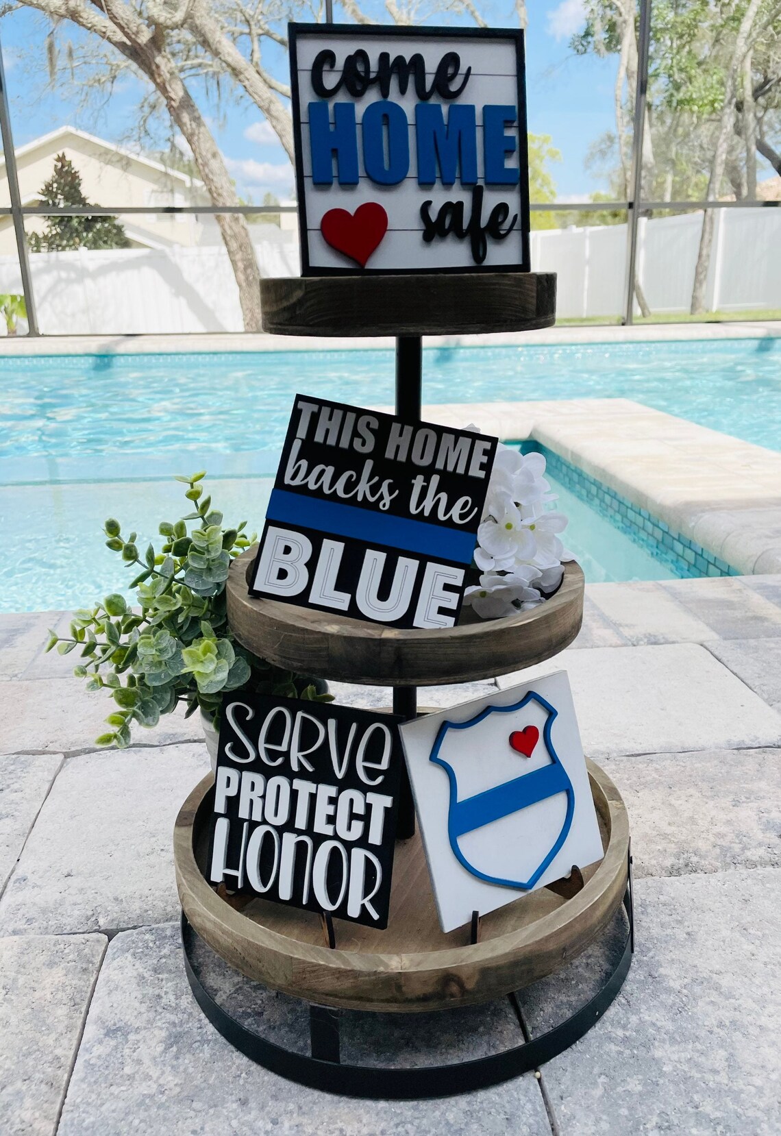 Police Tier Tray Decor Police Come Home Safe Sign Police | Etsy