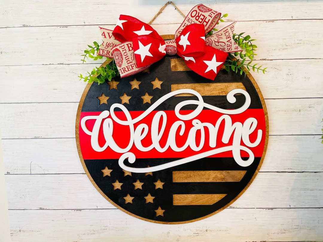 Firefighter Door Hanger, First Responder Appreciation, Red Line Door ...