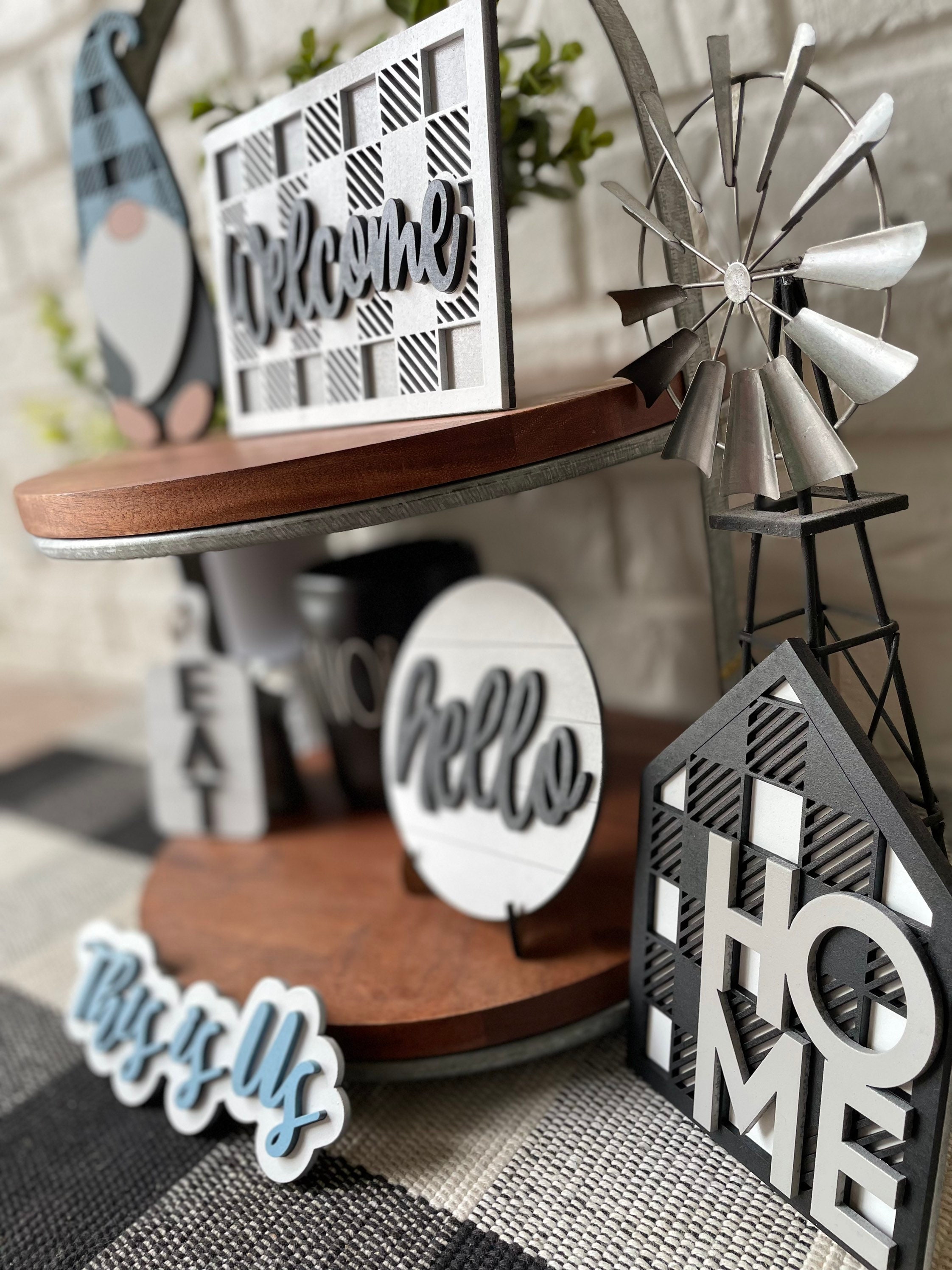 Buffalo Plaid Farmhouse Tiered Tray farmhouse decor | Etsy