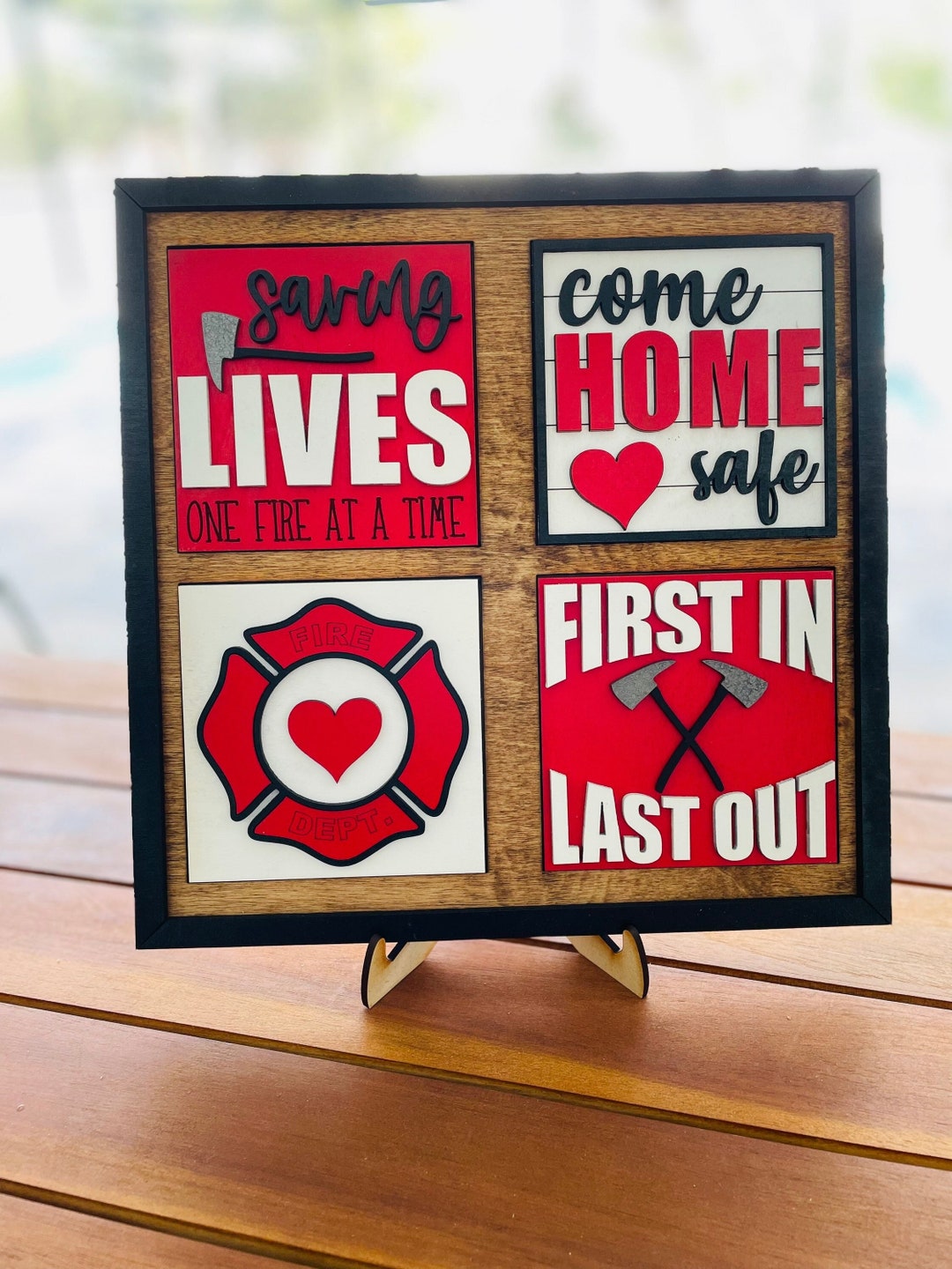 Fireman Tier Tray Decor, Firefighter Come Home Safe Sign, Fire Wife ...