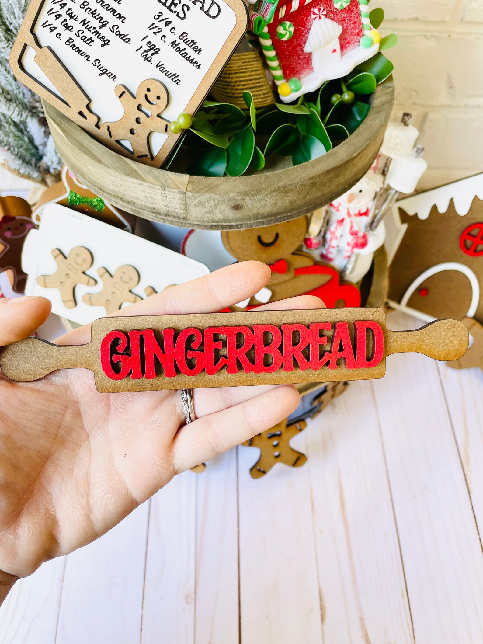 Gingerbread Tiered Tray 8 Piece Set Christmas Decor | Etsy