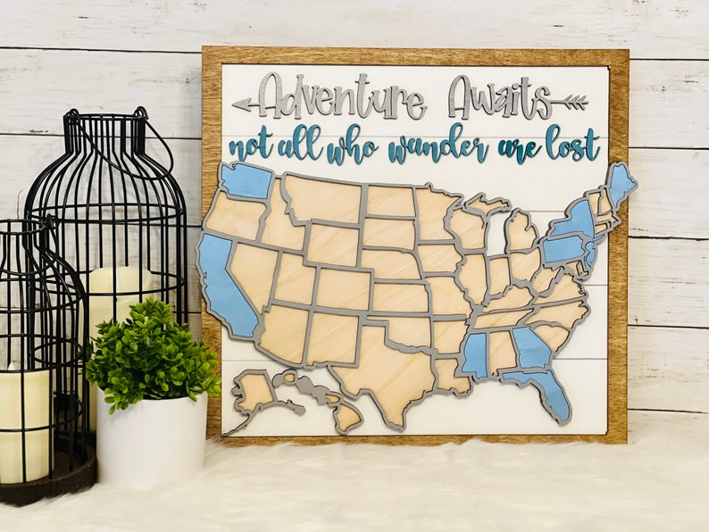 Adventure Awaits 3D Travel Map Sign Travel State Map Sign - Etsy