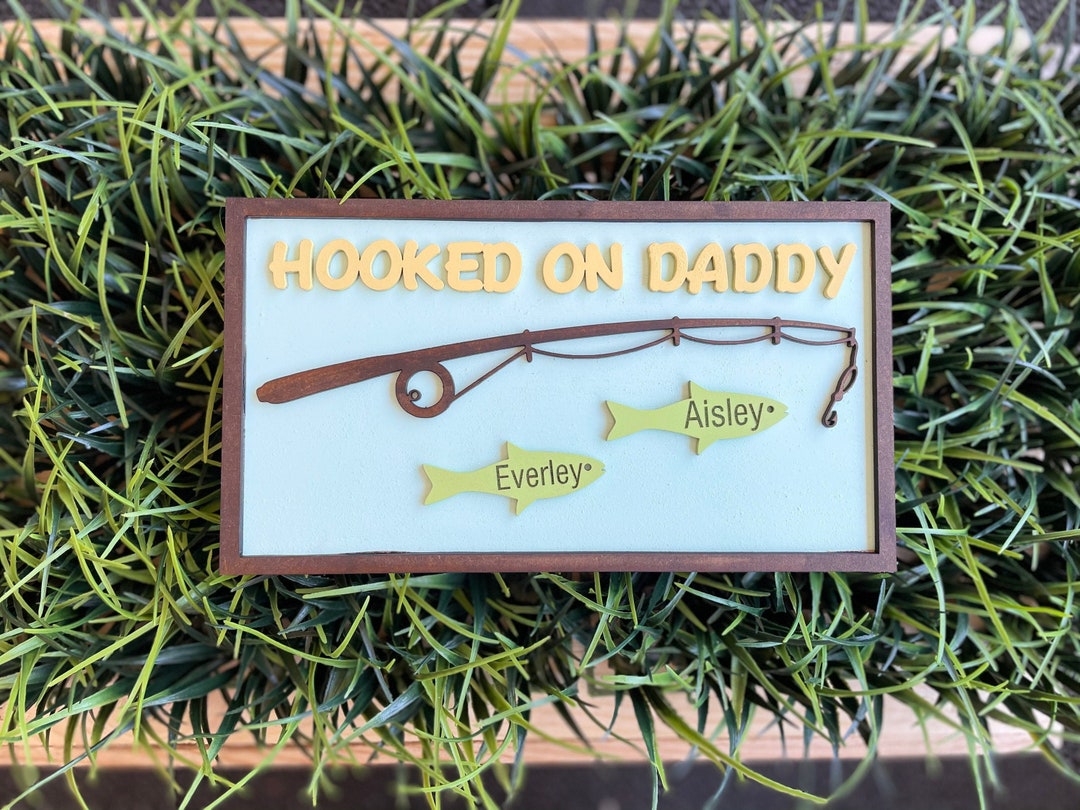 Personalized Fishing Sign for Dad, Custom Kids Names, Hand Painted - Etsy