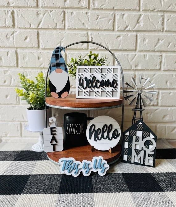 Buffalo Plaid Farmhouse Tiered Tray farmhouse decor | Etsy