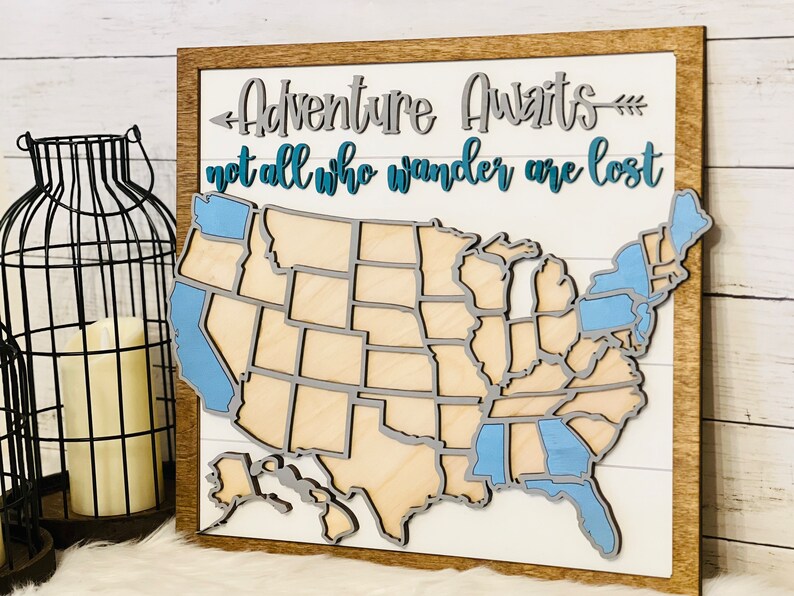Adventure Awaits 3D Travel Map Sign Travel State Map Sign - Etsy