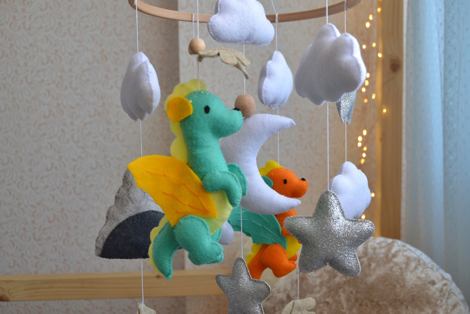 Dragon Baby Mobile, Fantasy Nursery Mobile, Felt Dragon ,scandinavian ...