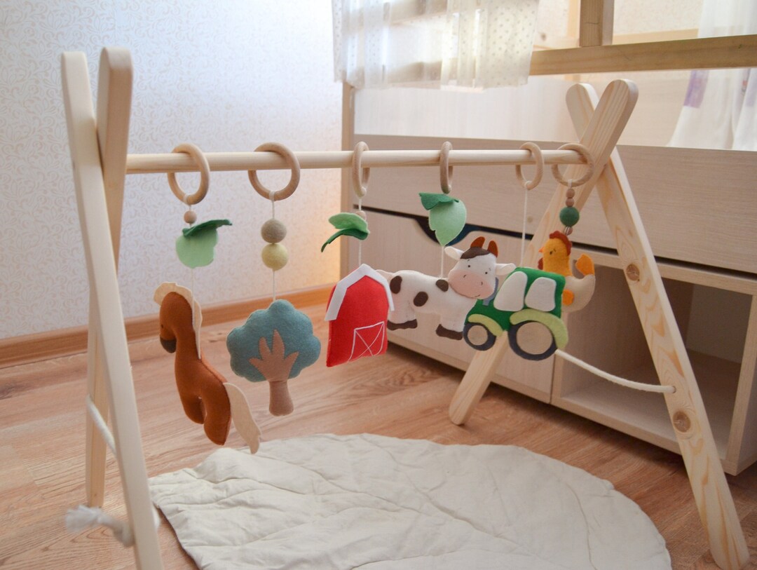 Farm Baby Play Gym: Wooden Frame With Felt Animal Toys - Etsy