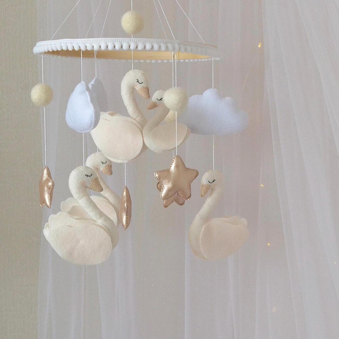 Girl Crib Mobile With Swans and Stars, Baby Mobile for Girls Nursery ...