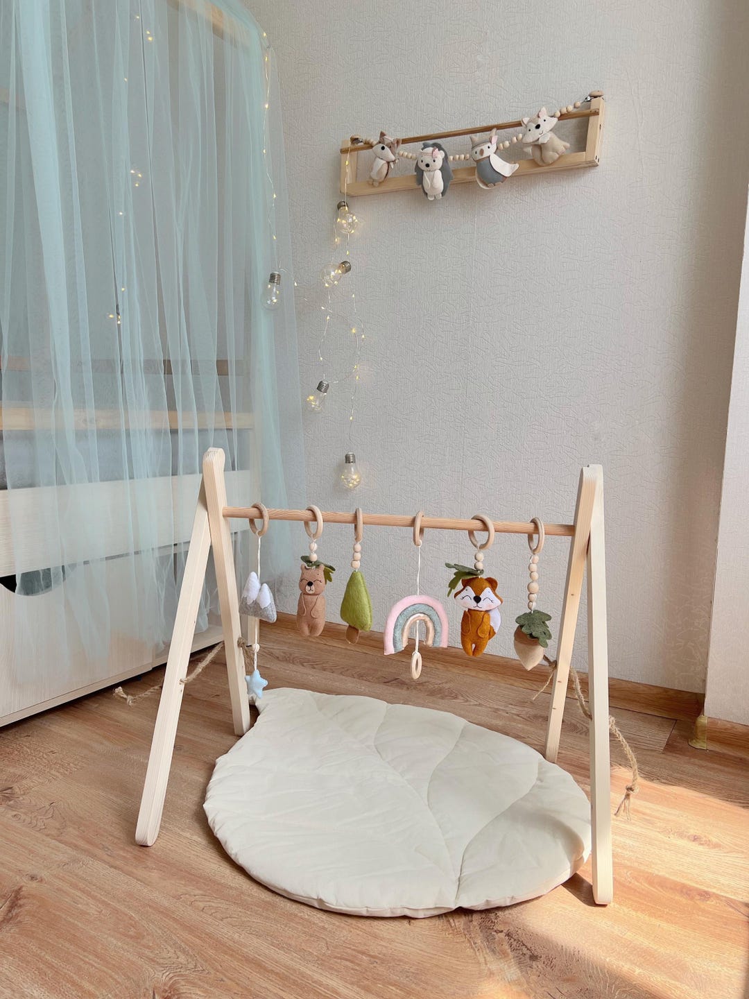 Woodland Baby Play Gym,forest Animal Toys ,natural Wood Play Gym for ...