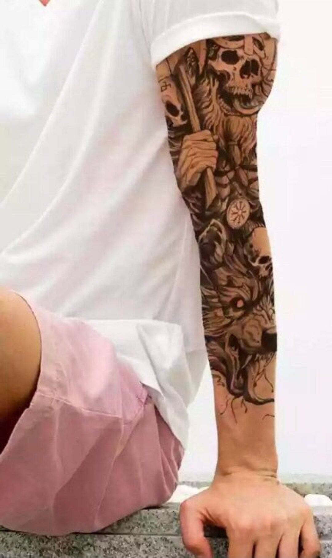 Large Black Skull Ax Temporary Tattoo Realistic Moon - Etsy