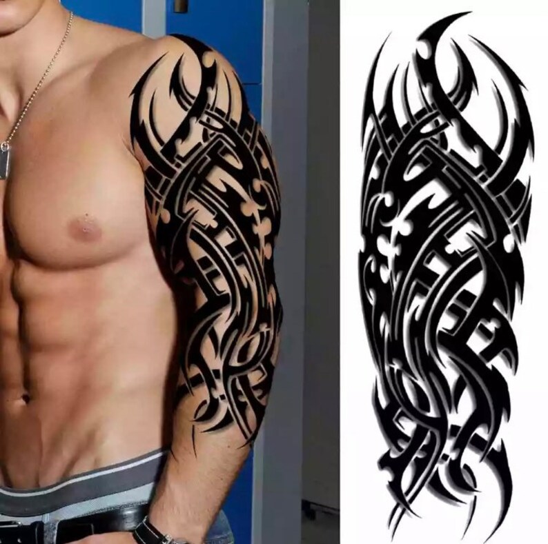 Full Sleeve Tribal Temporary Tattoo Realistic Sleeve Leg - Etsy
