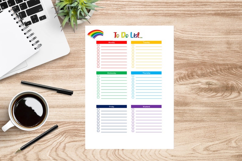 Printable Portrait Rainbow to Do List... - Etsy