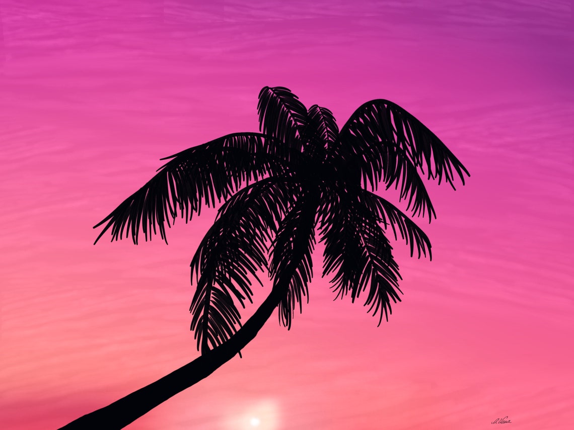 Palm Tree Art Pink Palm Tree Print Beach Decor Pink Sunset Art Print