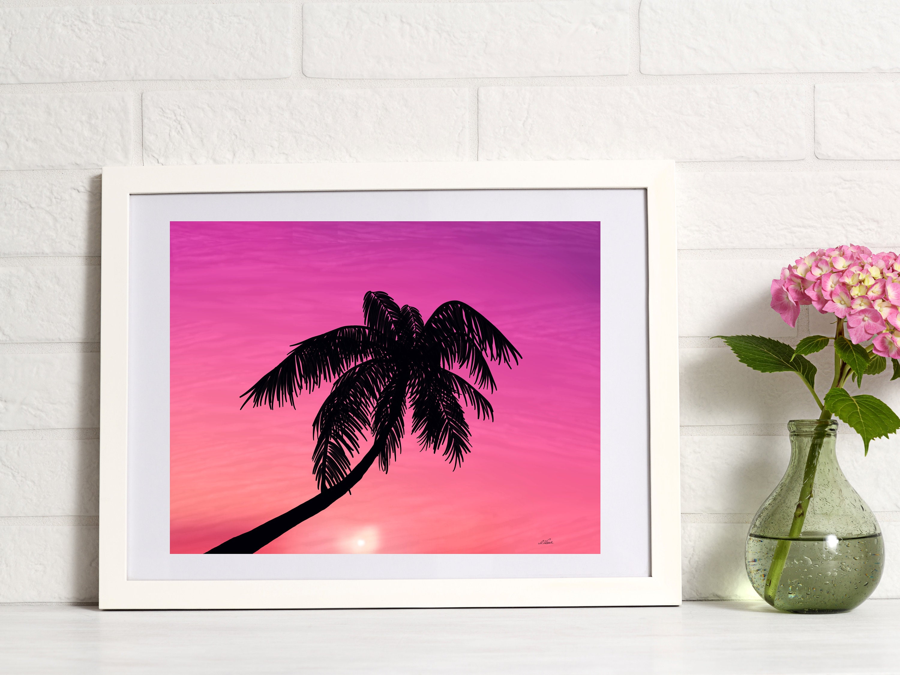Palm Tree Art, Pink Palm Tree Print,beach Decor, Pink Sunset Art Print ...