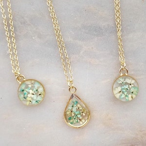 Initial Real Flower Necklace, Pressed Flower Resin Jewelry, Anniversary ...