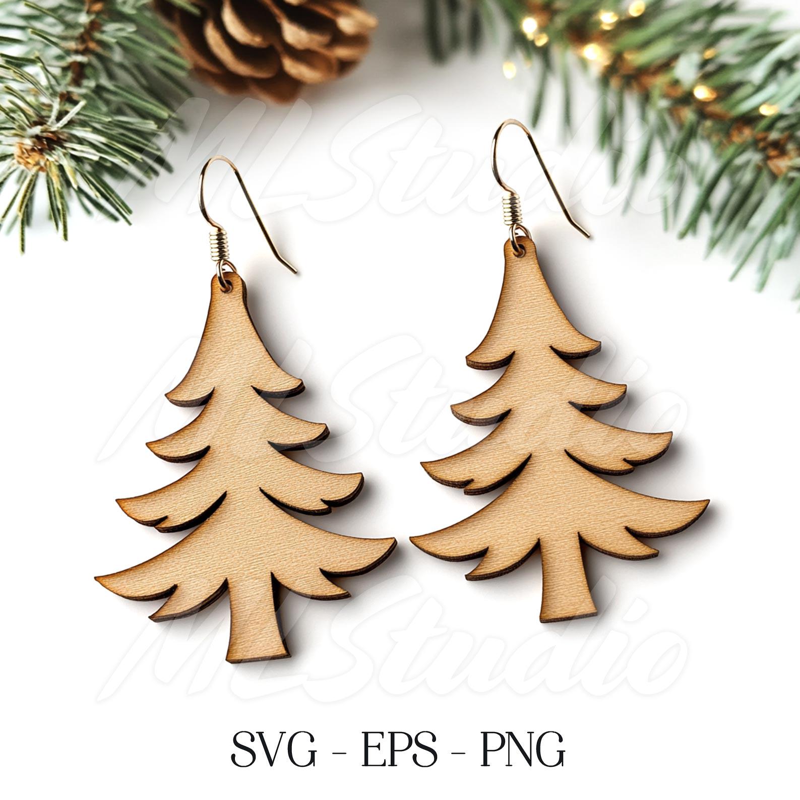 Wood Christmas Tree Earring SVG, Christmas Wood Earring SVG, Engraving ...