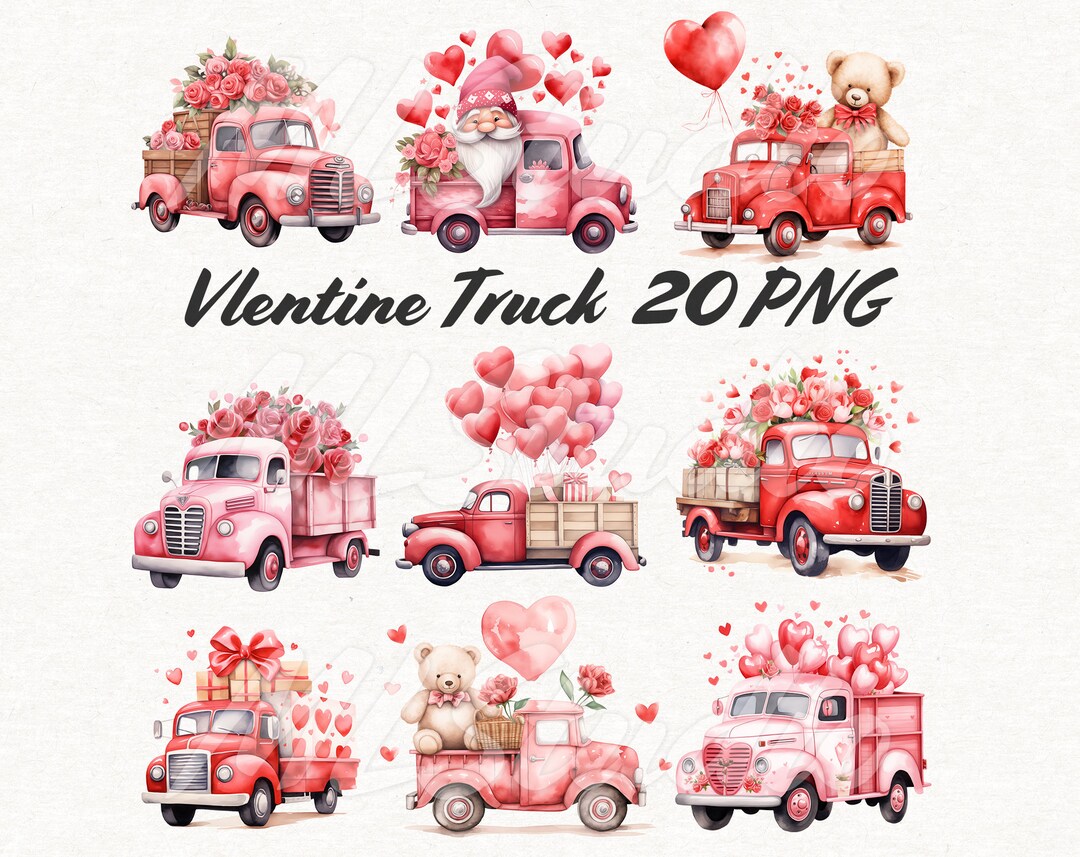 Valentines Truck Clipart Png, Valentines Day Clipart, Watercolor Pink ...